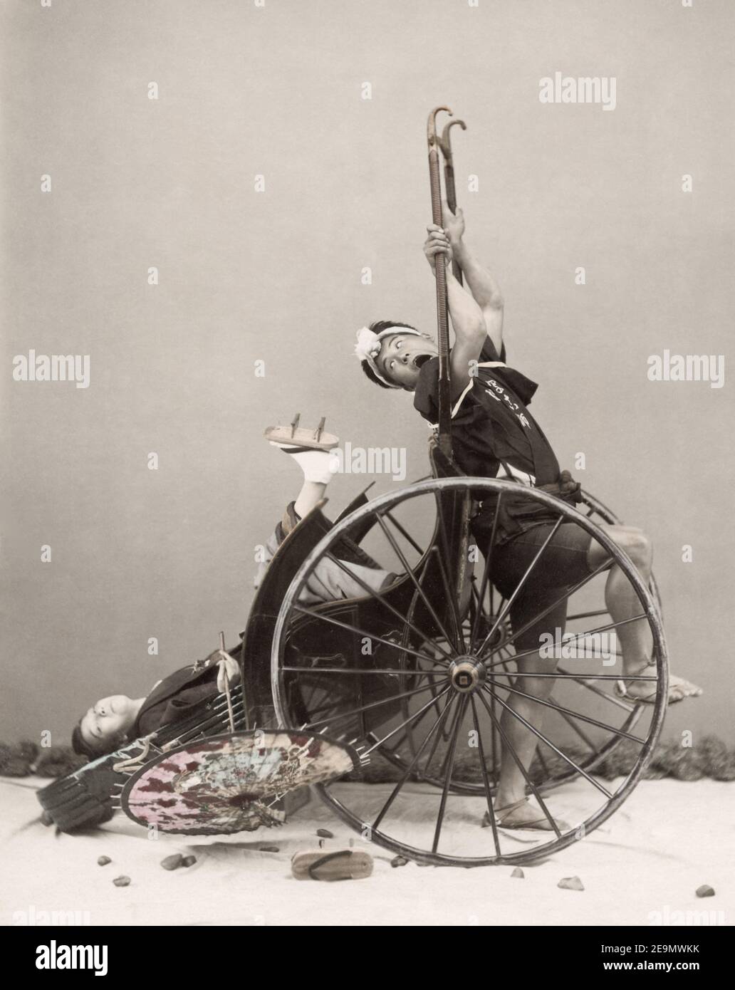 Late 19th century photograph - Rickshaw accident, staged, Japan Stock ...