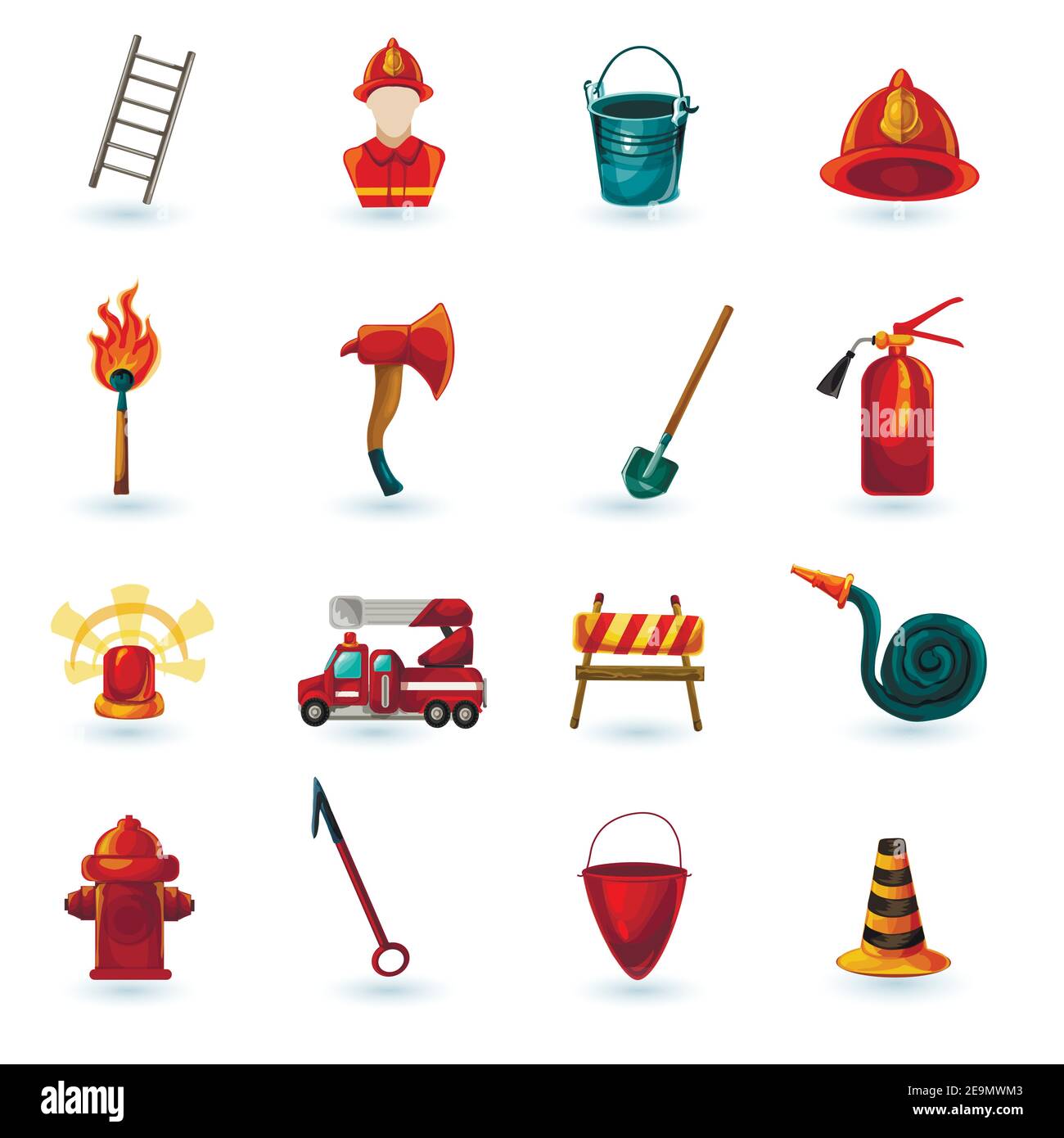 Firefighter decorative icons set with axe helmet mask ladder isolated ...