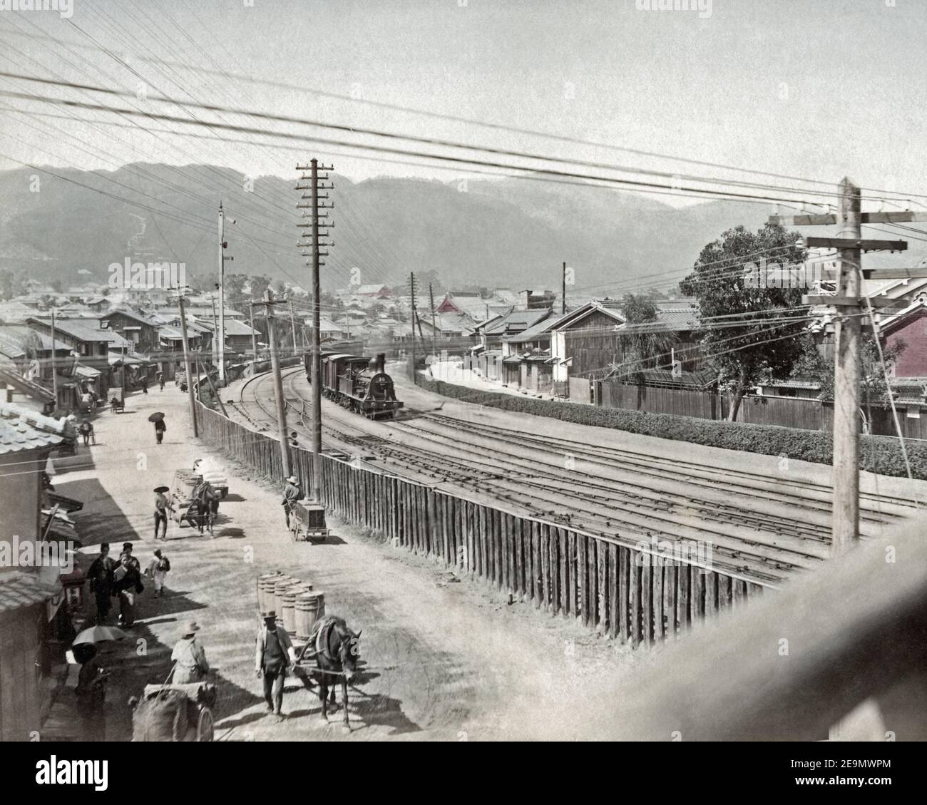Late 19th century photograph - Railway and train, Kobe, Japan Stock ...