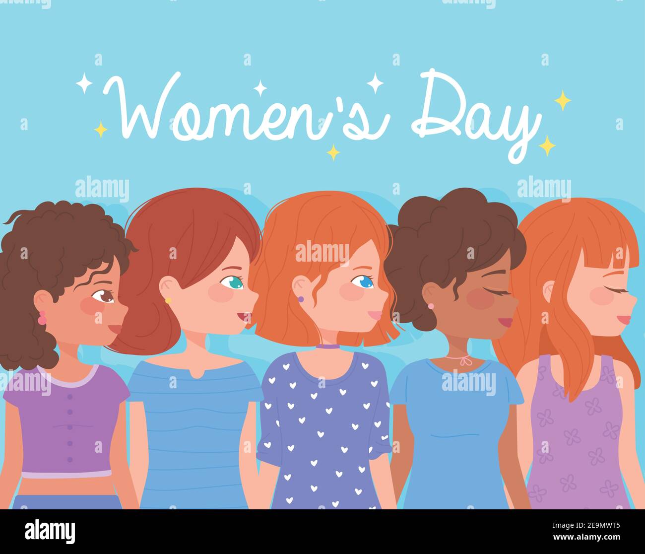 womens day happy smiling profile of group female cartoon vector ...