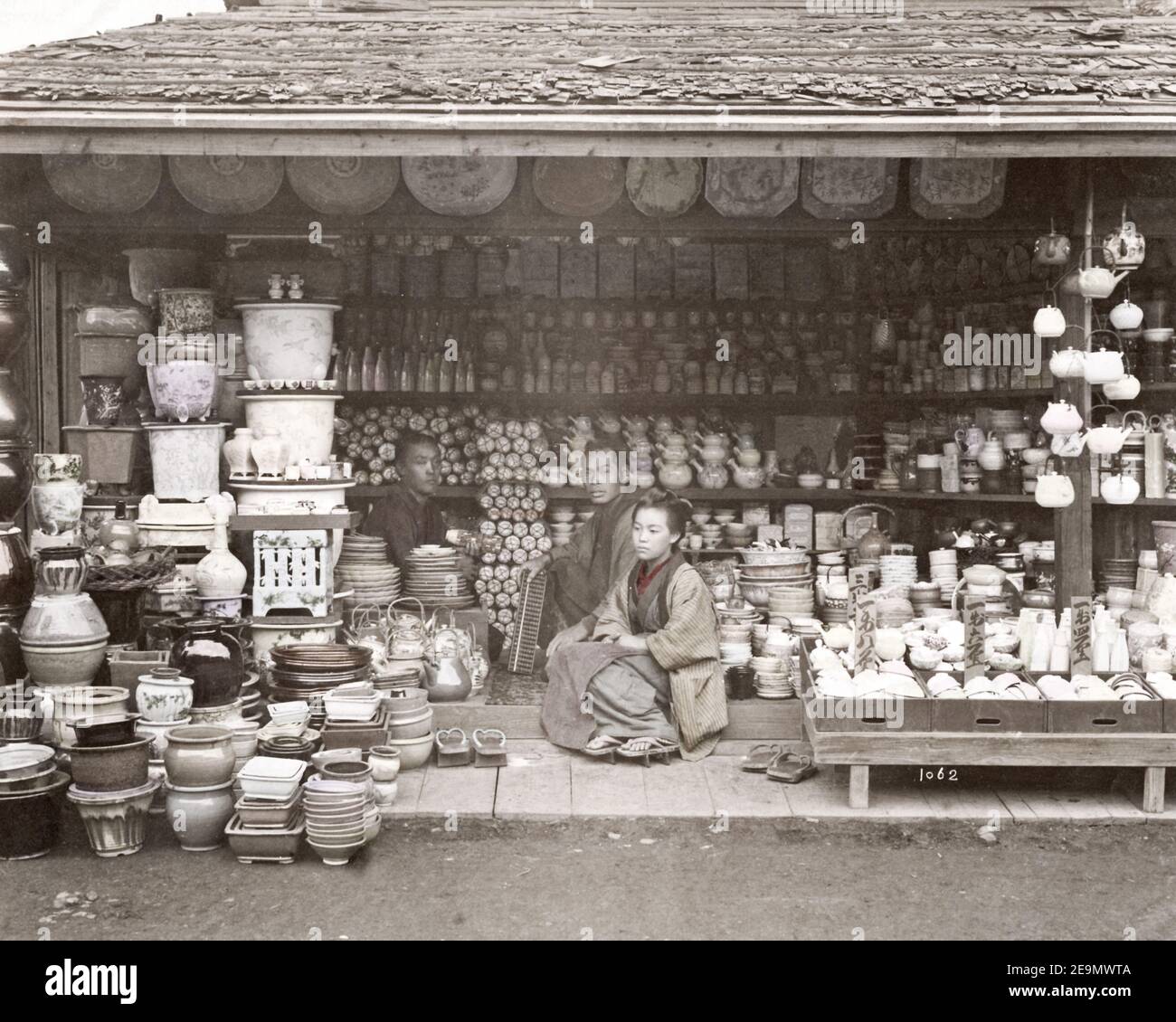 Late 19th century photograph - Pottery Shop, Japan Stock Photo - Alamy