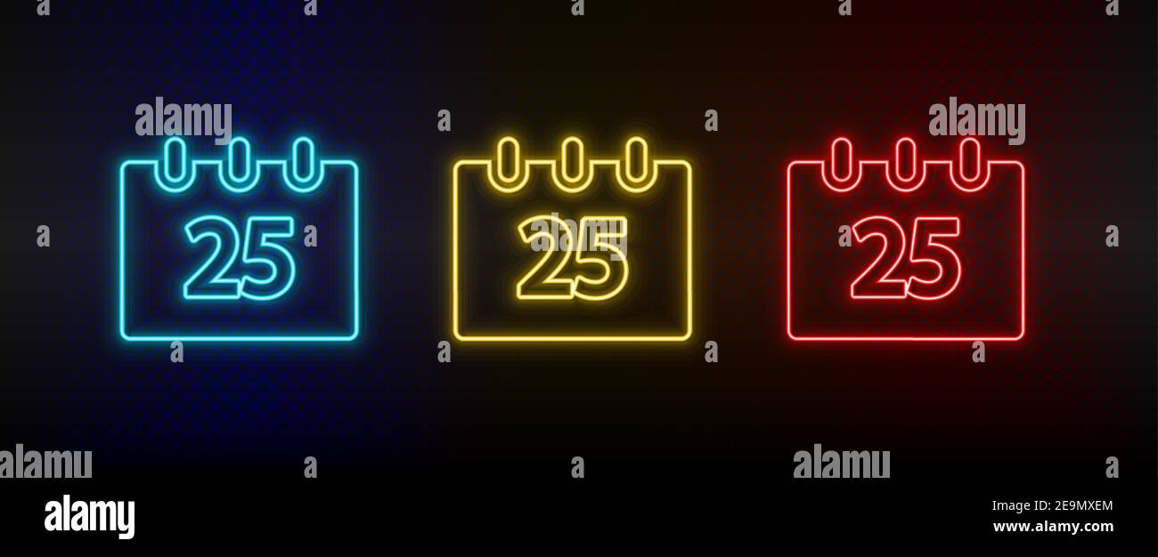 Neon icon set calendar, Christmas, event. Set of red, blue, yellow neon ...