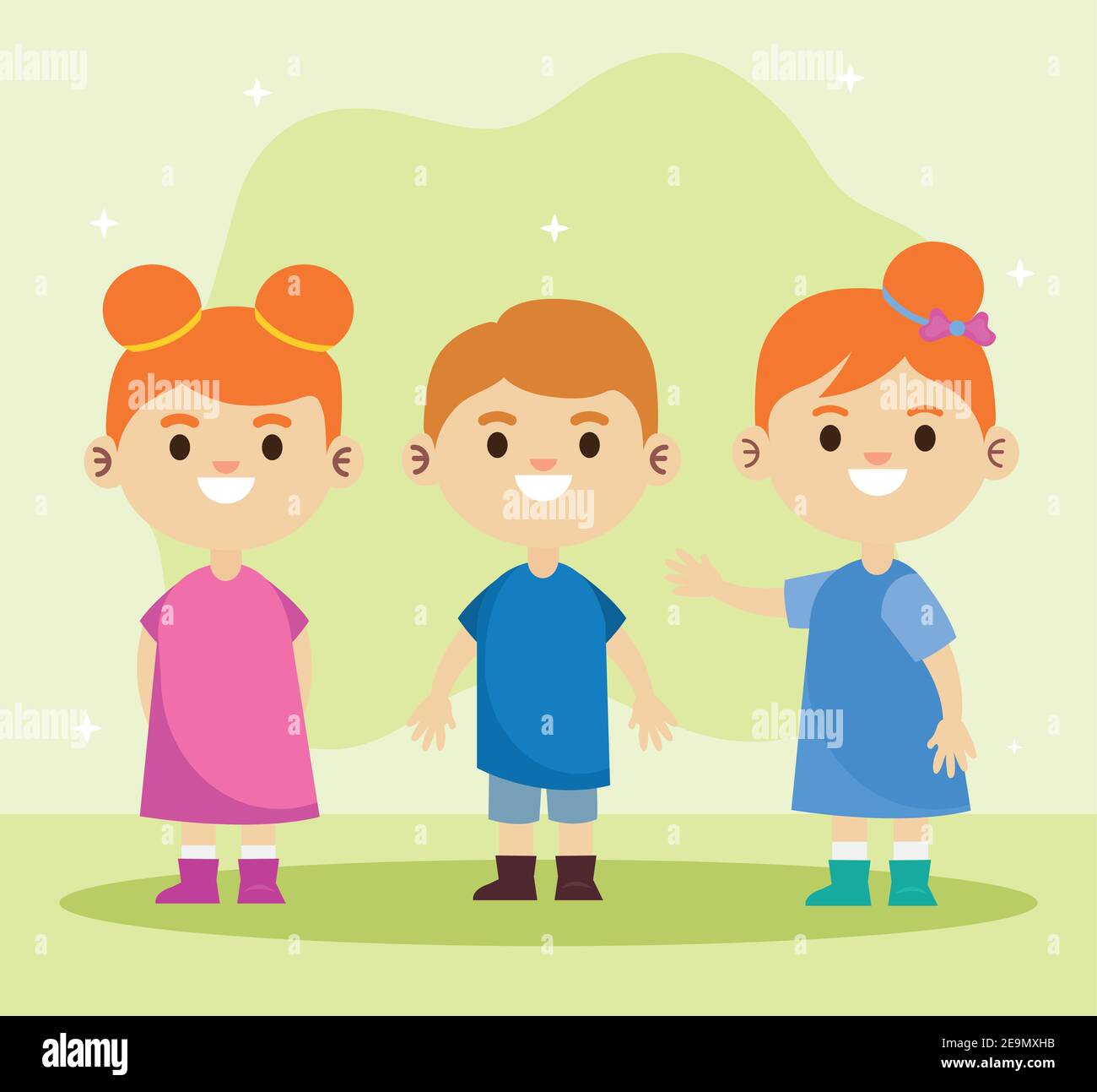 group of three happy little children characters Stock Vector Image ...