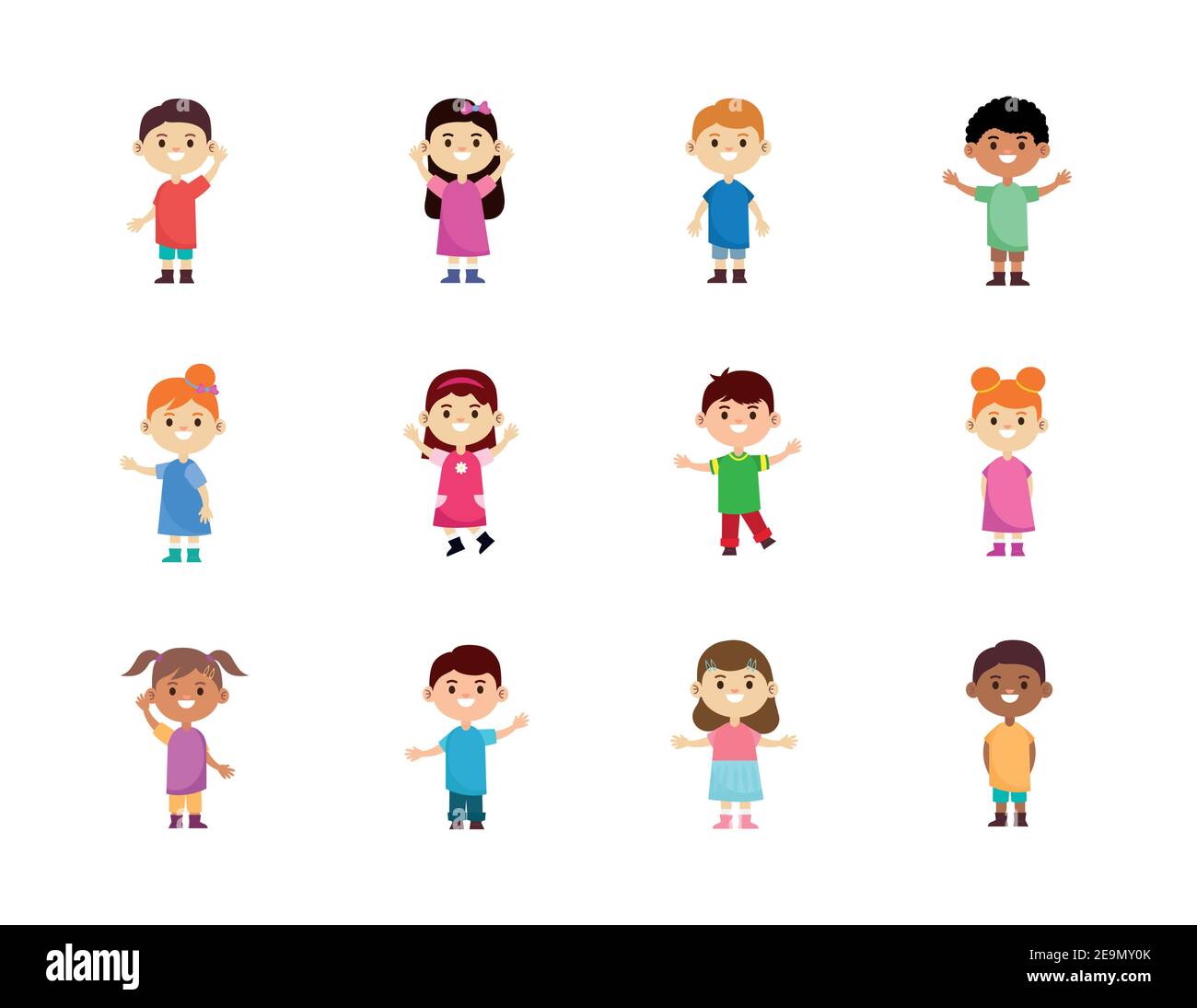 group of twelve happy interracial little children characters Stock ...