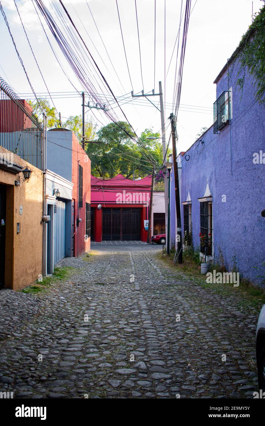 Colorful Hispanic houses in alley from Mexico City Stock Photo - Alamy