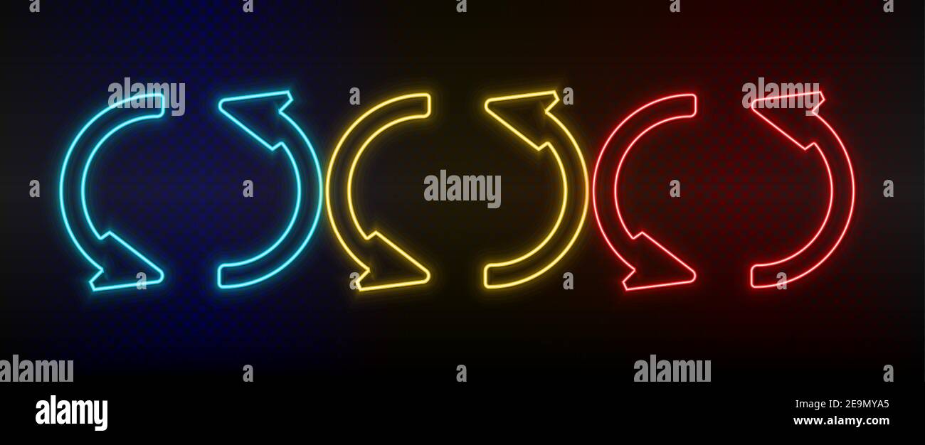 Neon icon set loading, refresh. Set of red, blue, yellow neon vector ...