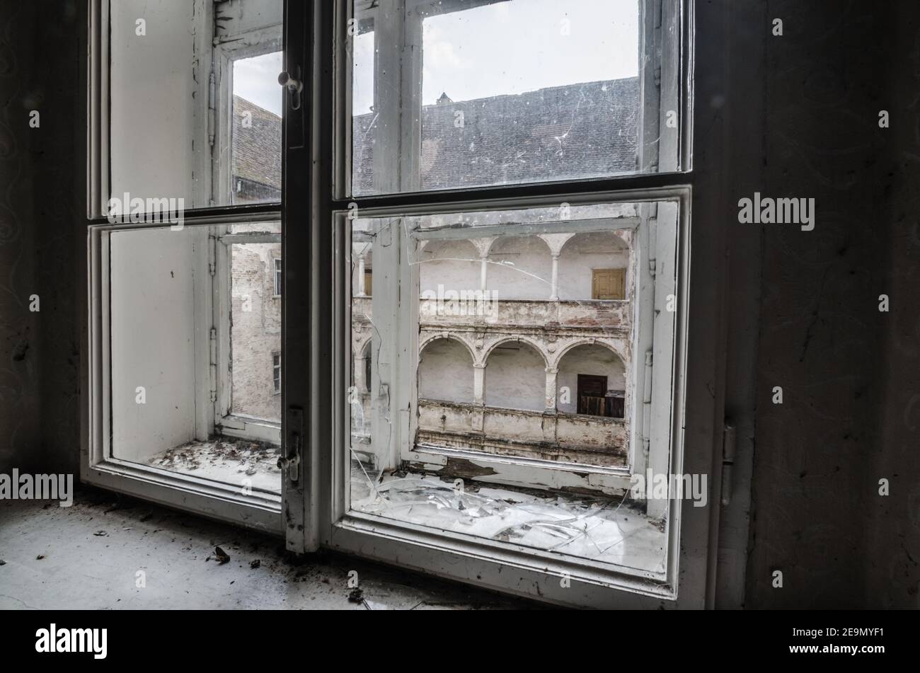 window with view of old castle Stock Photo - Alamy