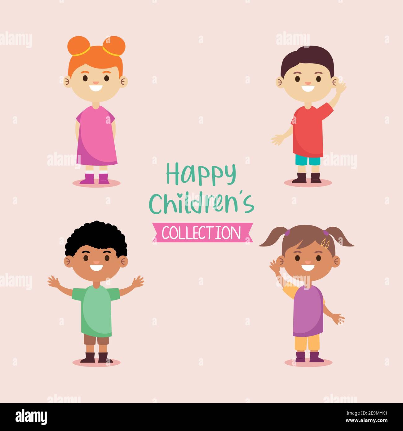 happy little young children characters and lettering Stock Vector Image ...