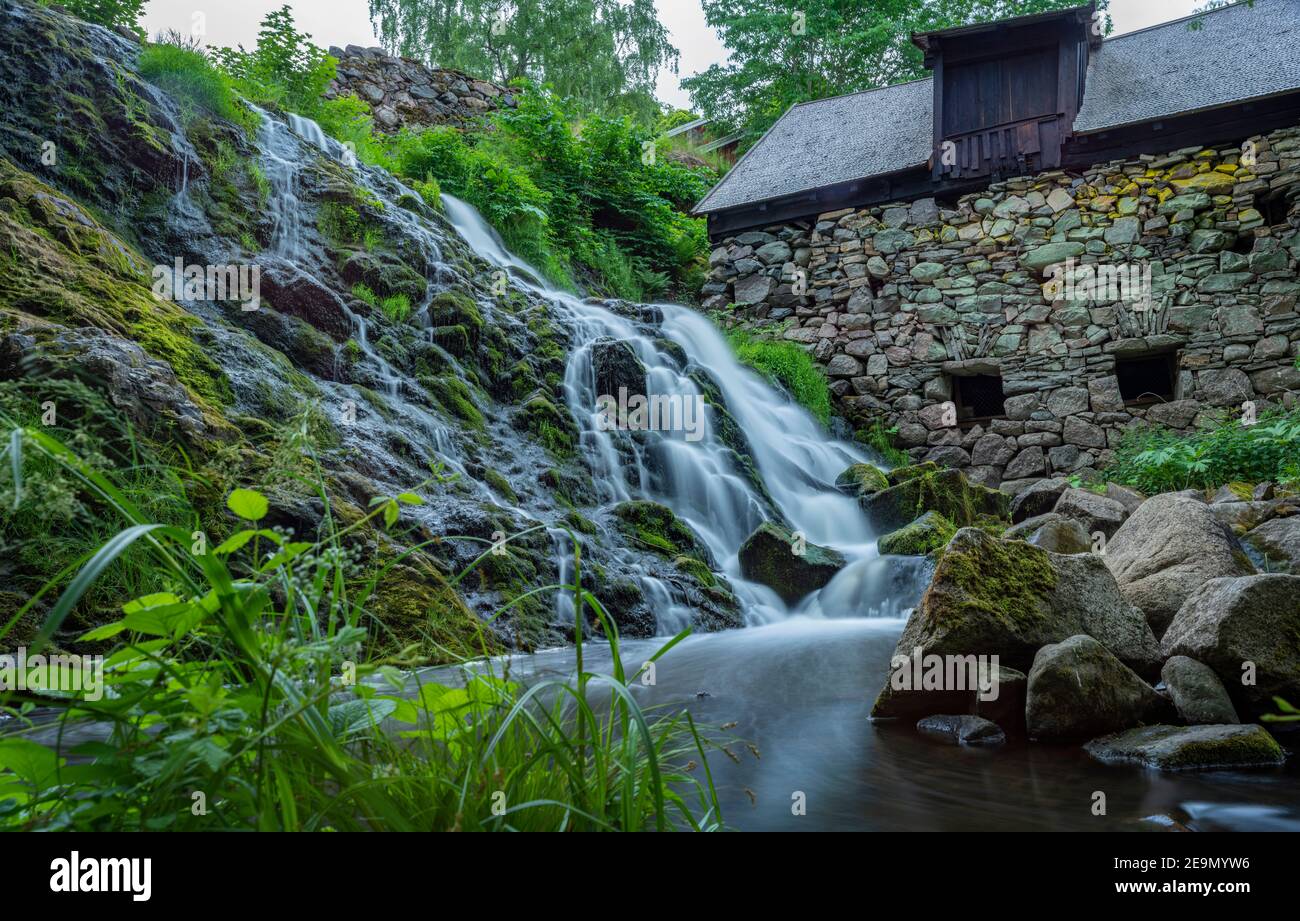 Old Watermill Long Exposure Waterfall in Lush Forest in rural Village ...