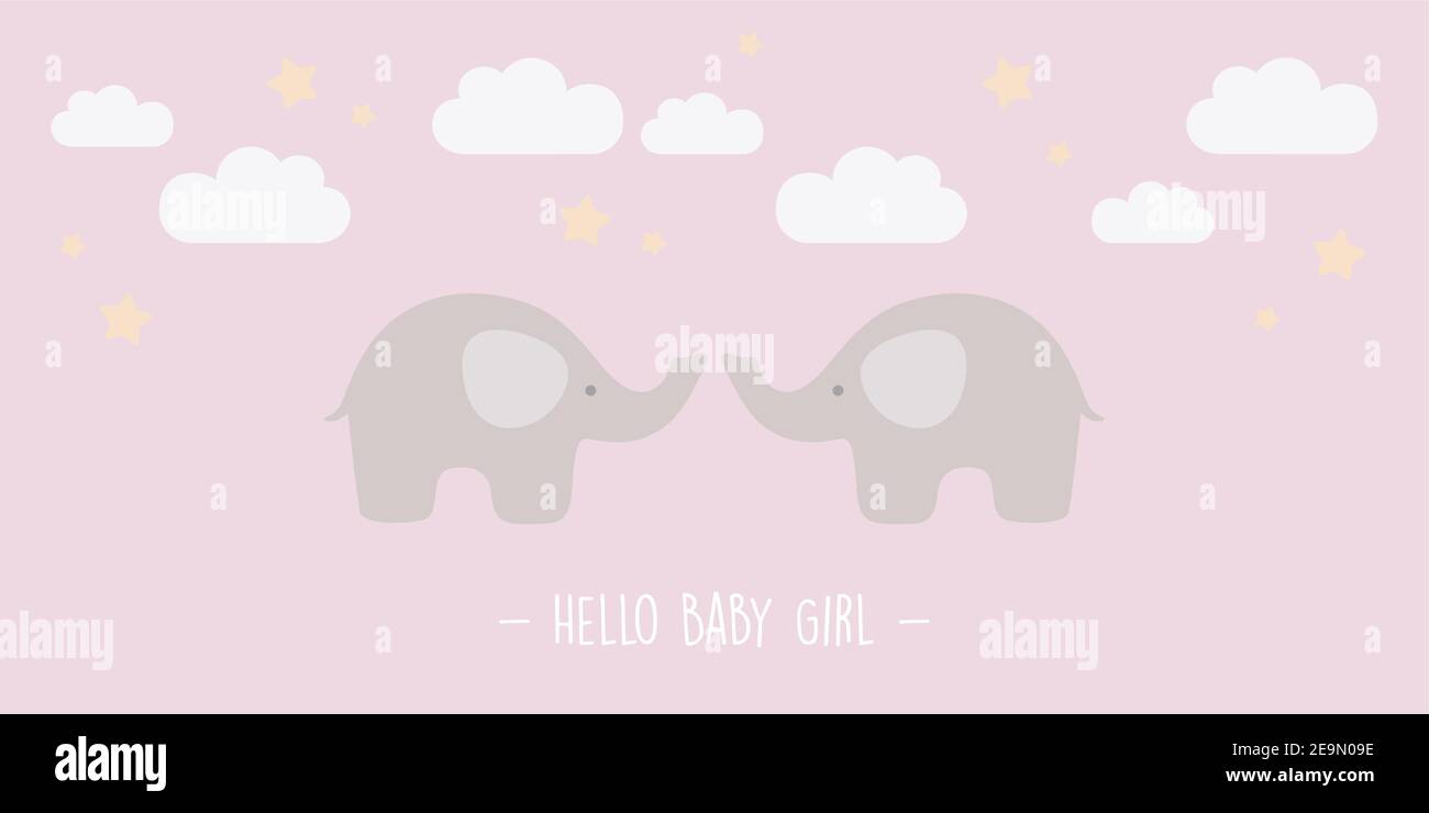 hello baby girl greeting card with elephant vector illustration EPS10 ...