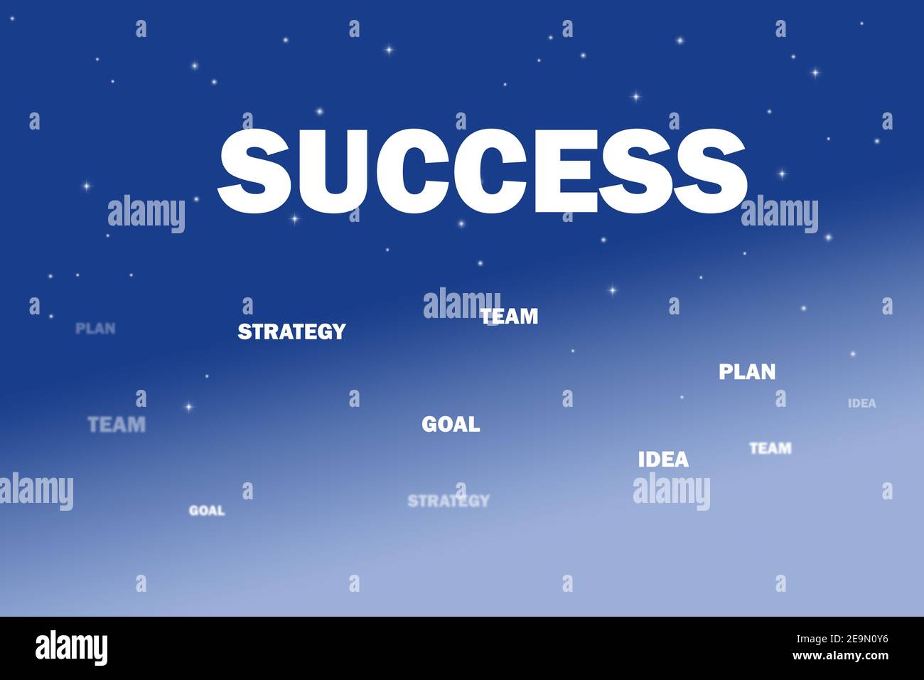 Illustration of Success strategy conceptual words on a blue background ...