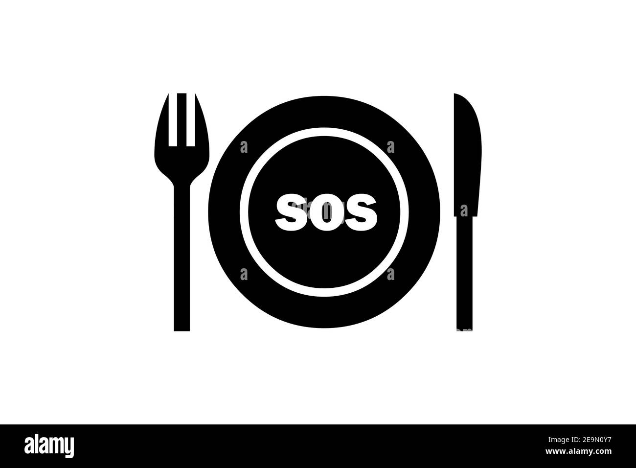 Illustration of a black plate with cutlery and sos written on it ...