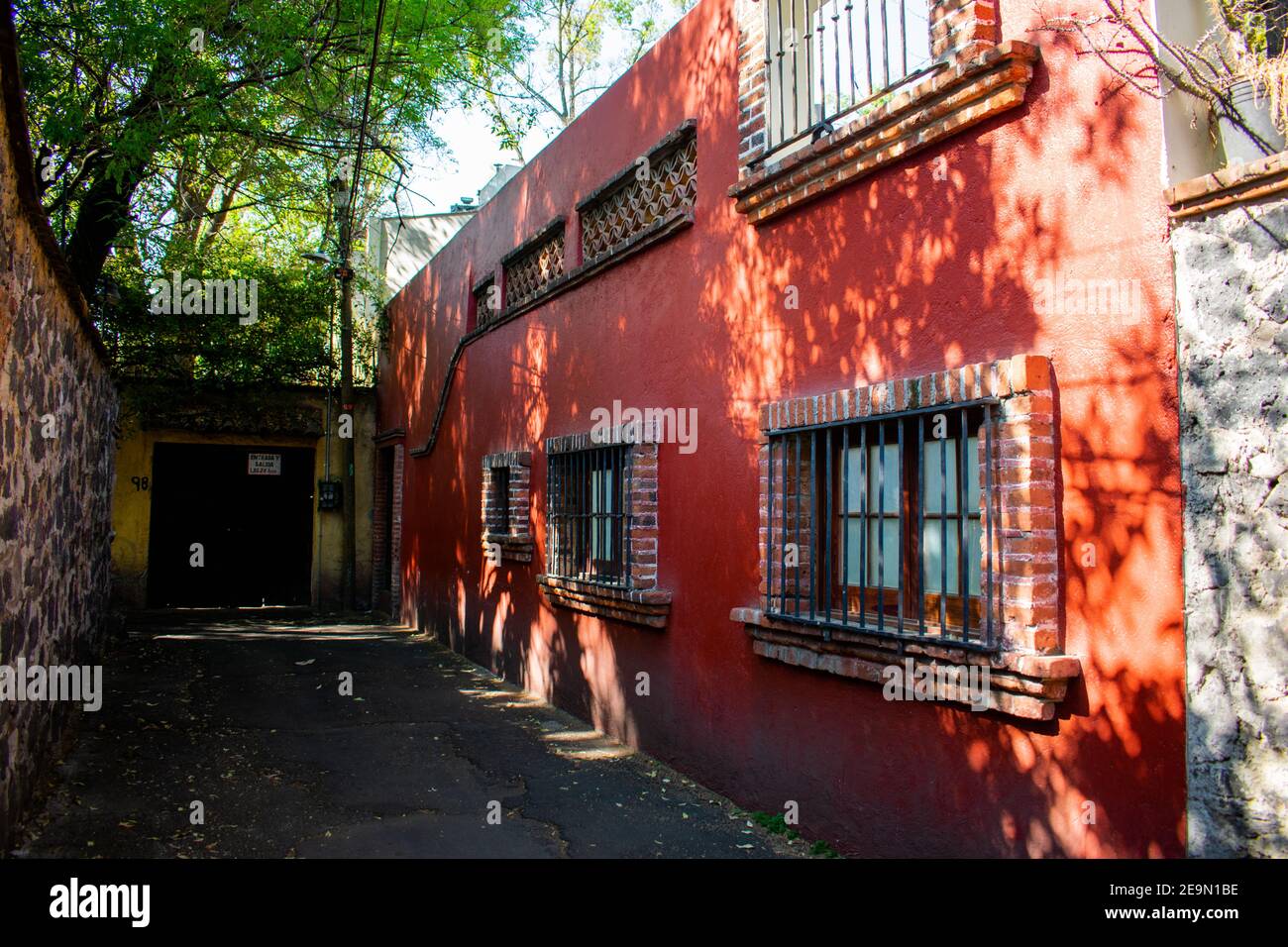Colorful Hispanic houses and trees in alleys from Mexico City Stock ...