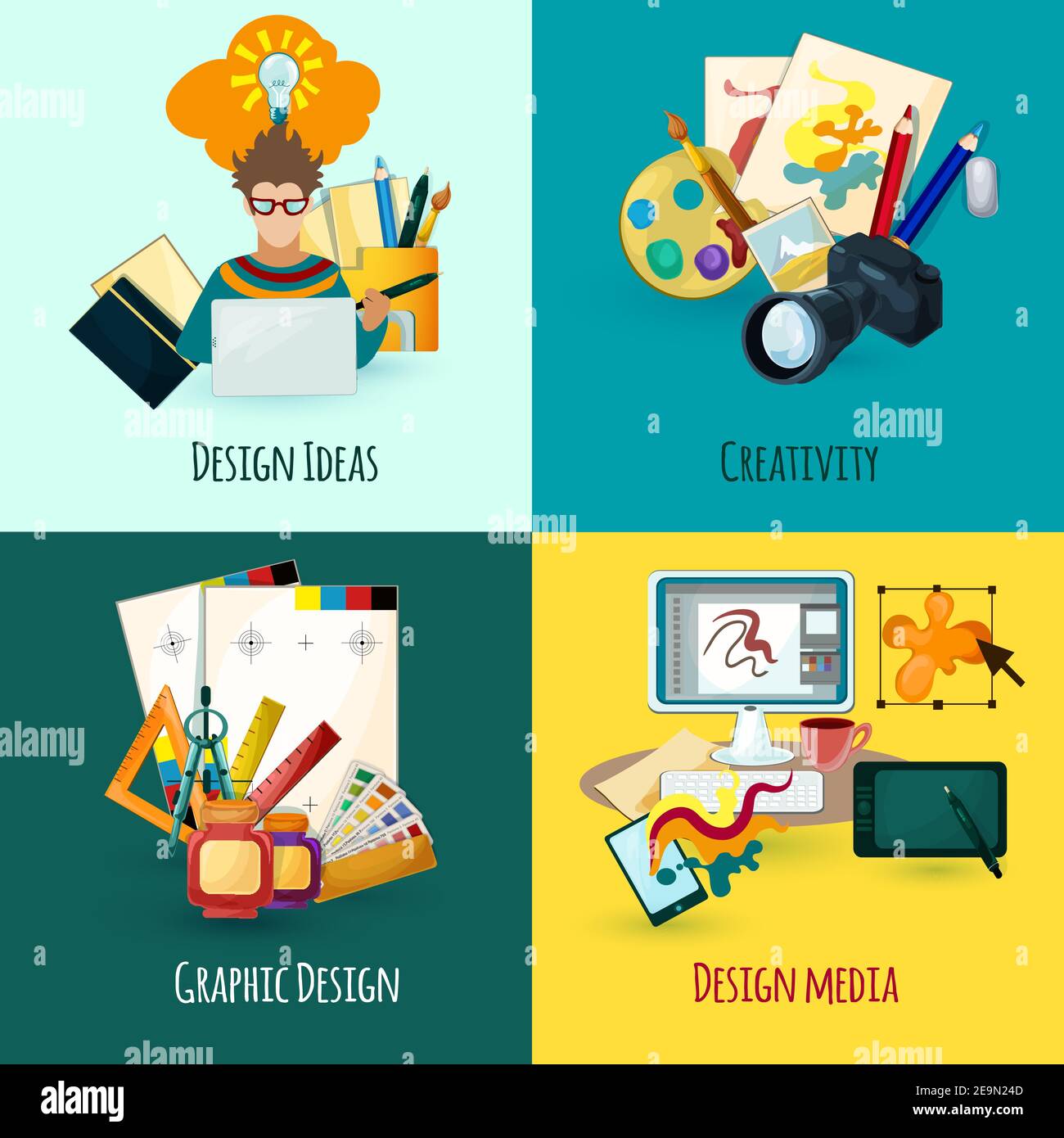 Designer concept set with design ideas creativity and media icons ...