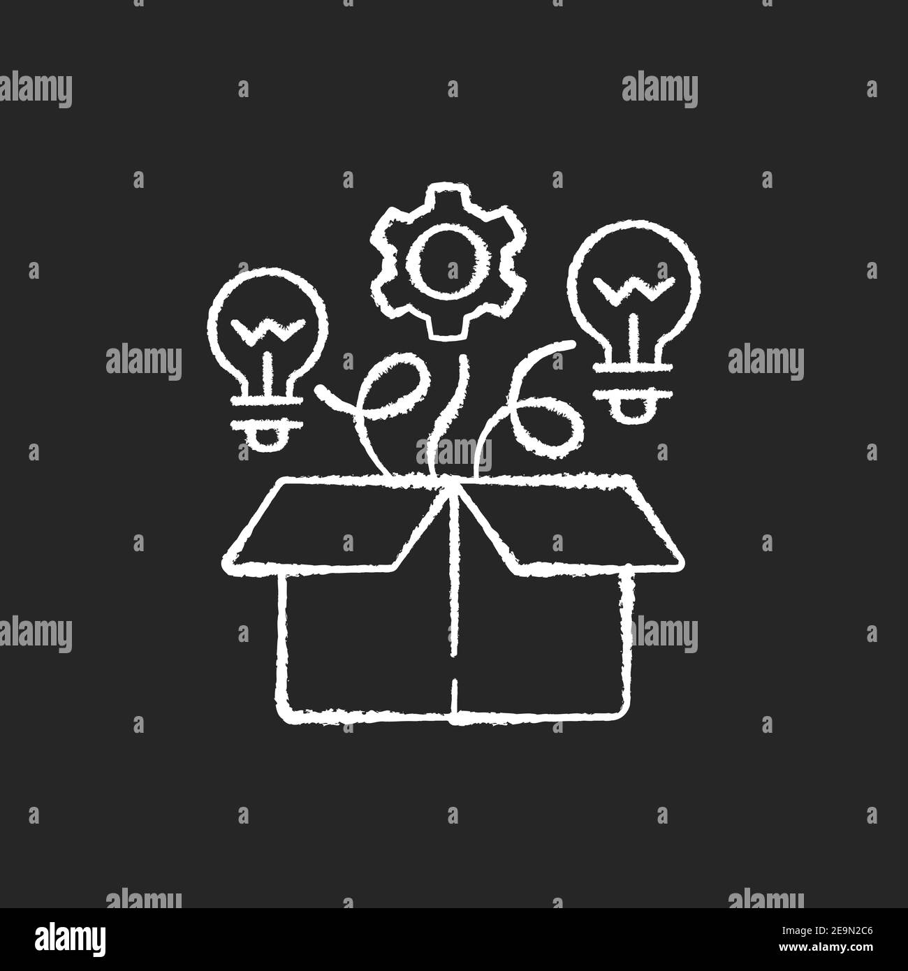 Thinking outside the box chalk white icons set on black background ...