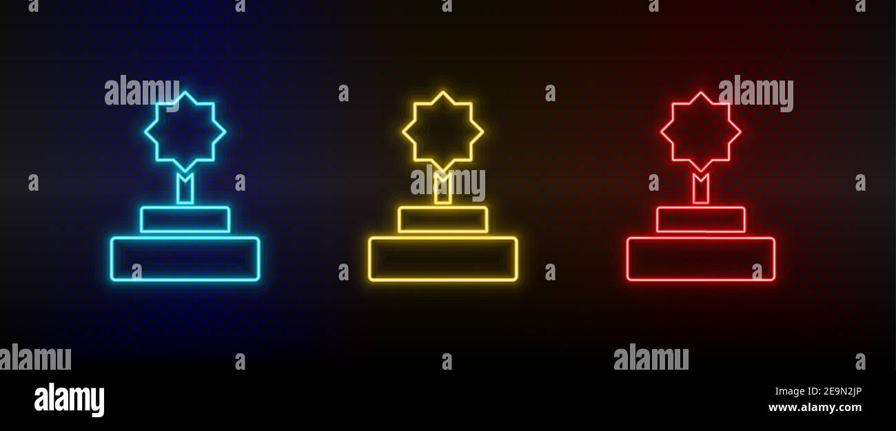 Neon icon set award, champion. Set of red, blue, yellow neon vector ...