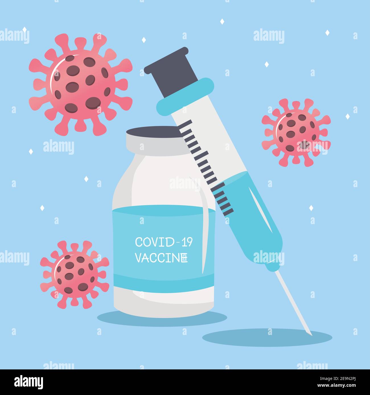 covid19 virus vaccine vial with syringe and particles Stock Vector ...