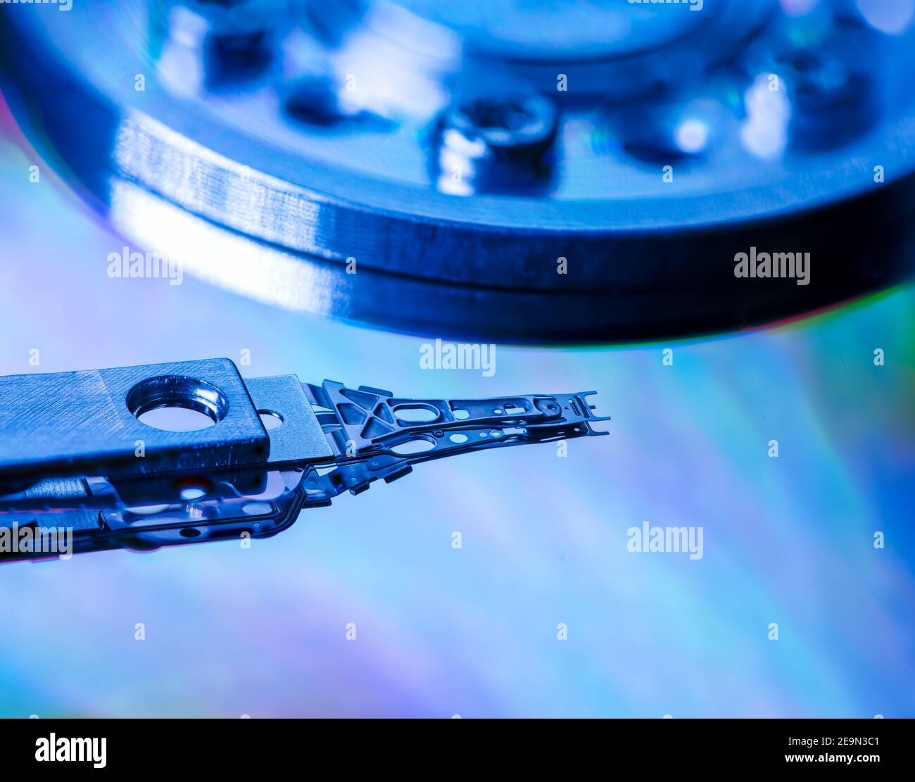 Macro of an open computer hard drive with the read/write head Stock ...