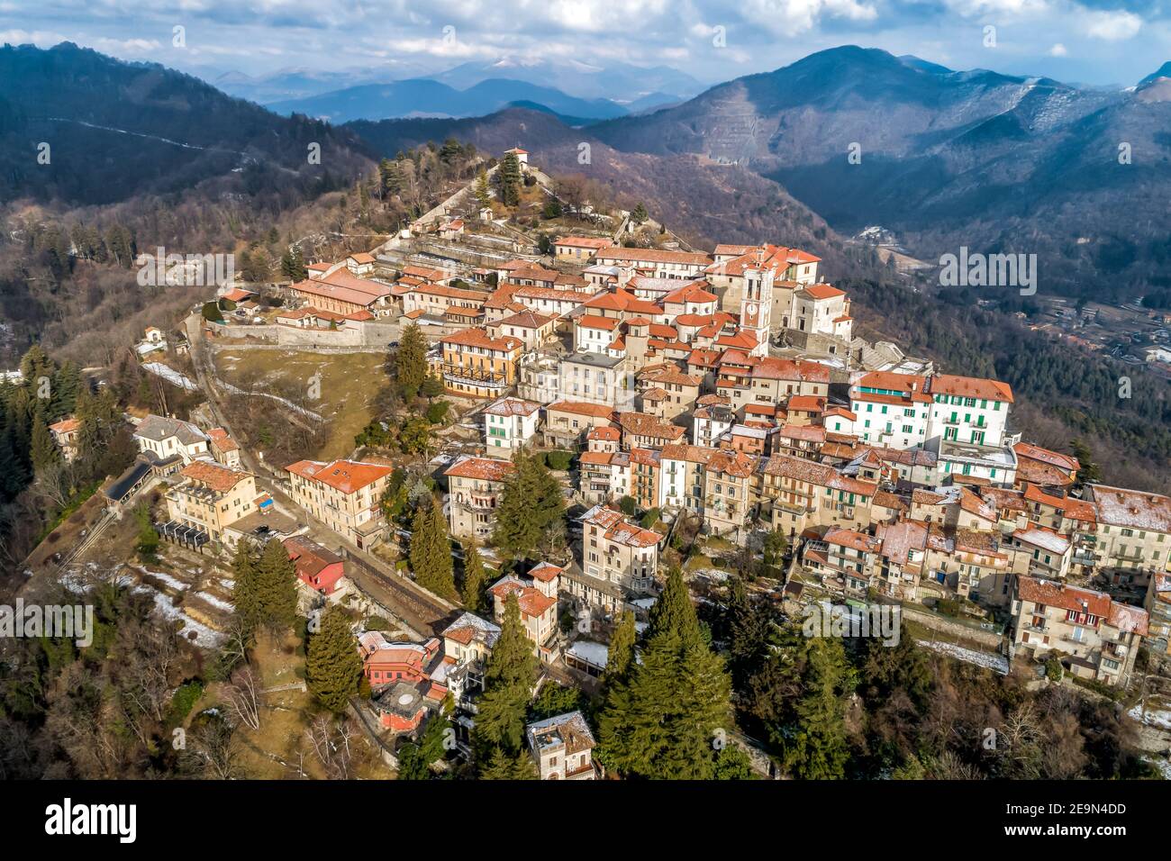 Aerial view of the Sacro Monte of Varese, is a Sacred Mount is a ...