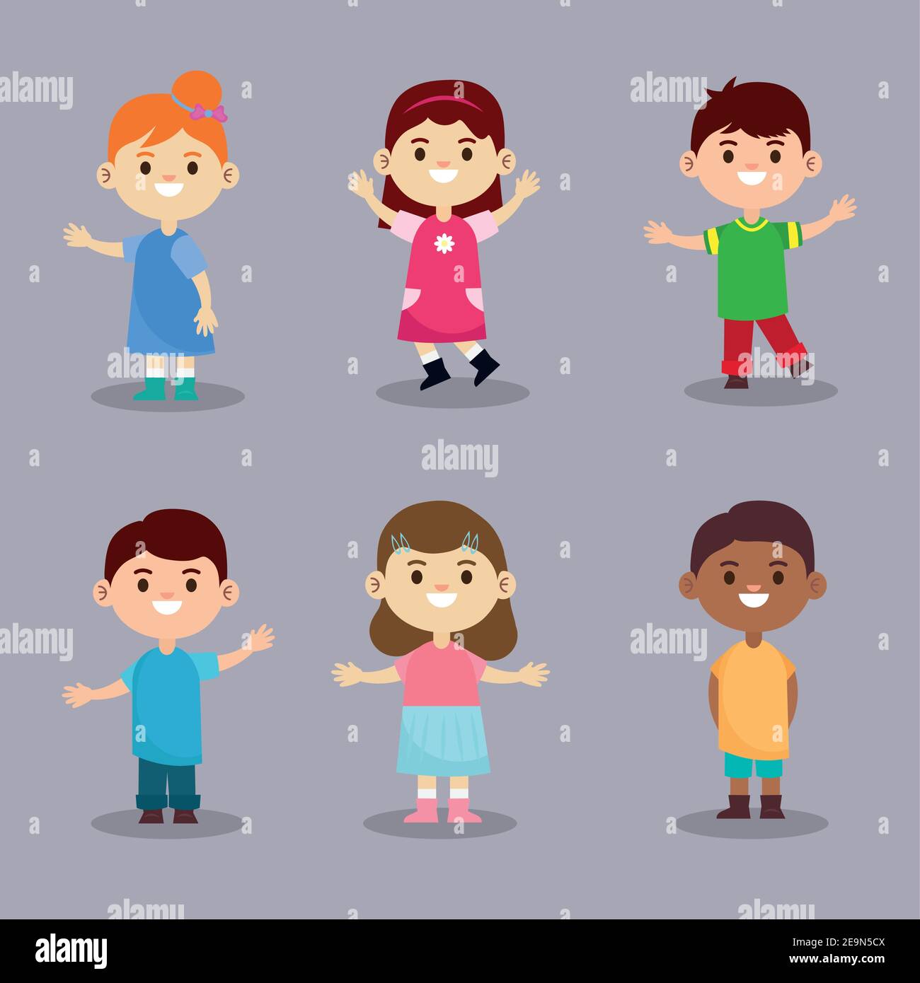 group of six happy interracial little children characters Stock Vector ...