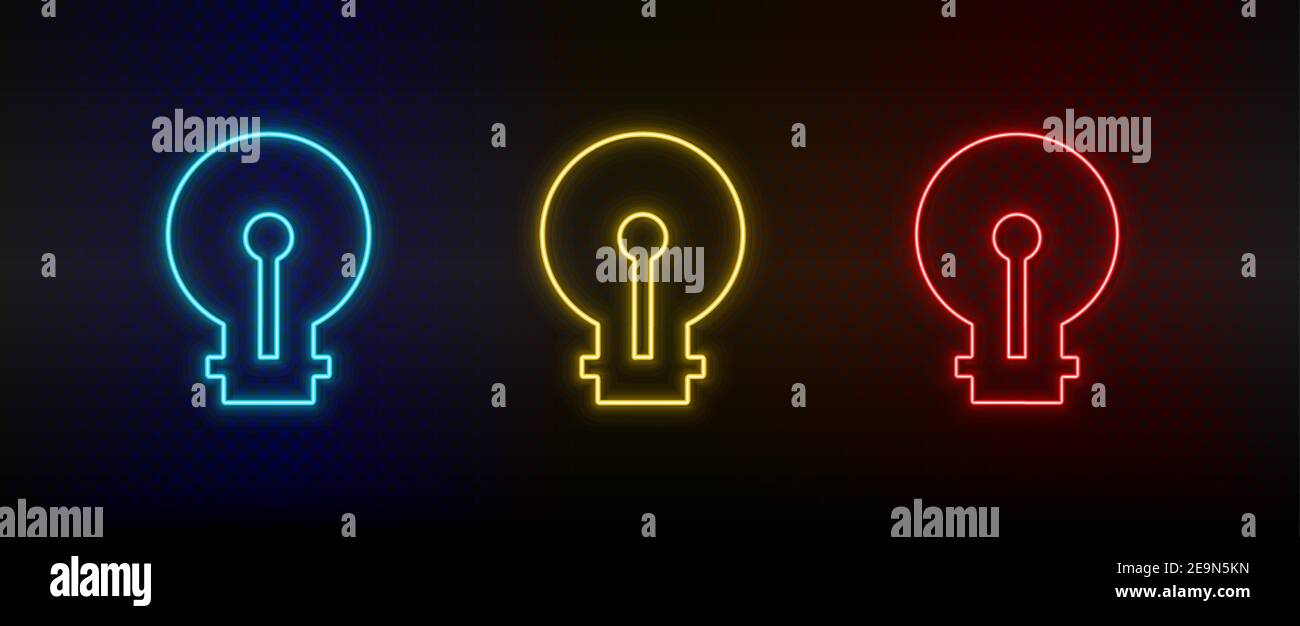 Neon icon set light, bulb. Set of red, blue, yellow neon vector icon ...