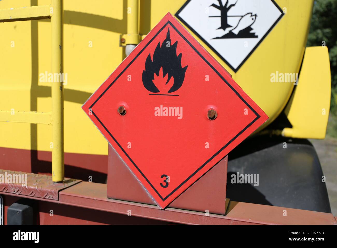 Truck with dangerous goods. Close up of a warning sign on a truck Stock ...