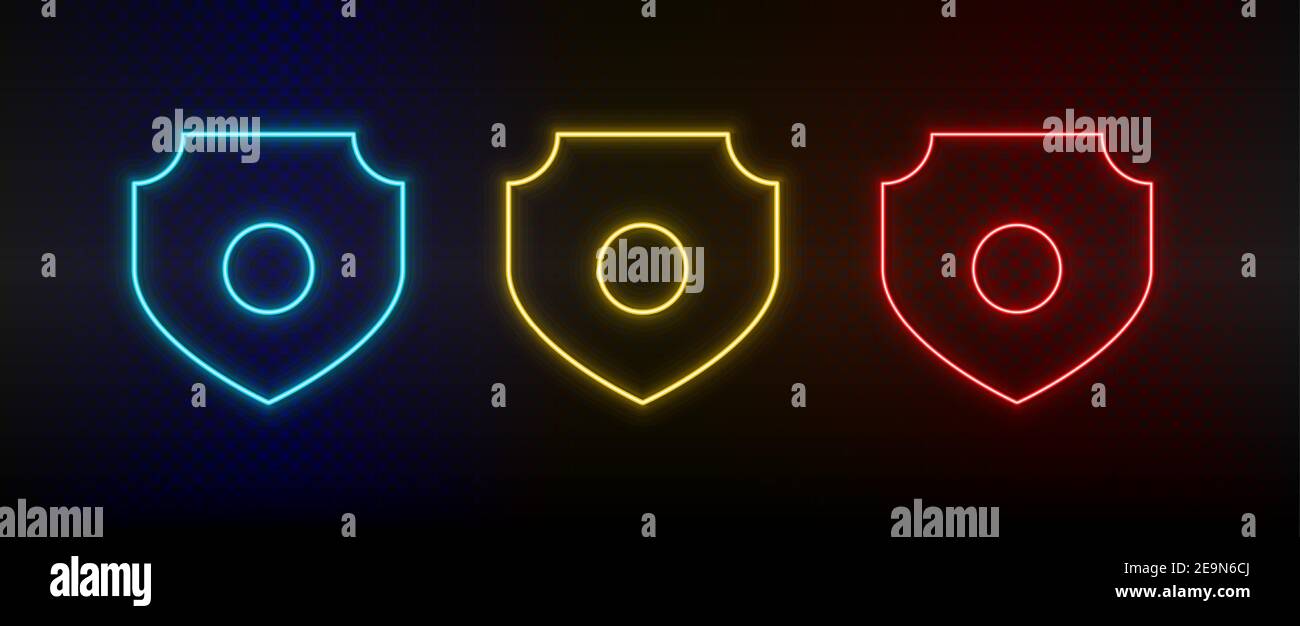 Neon icon set antivirus, security. Set of red, blue, yellow neon vector ...