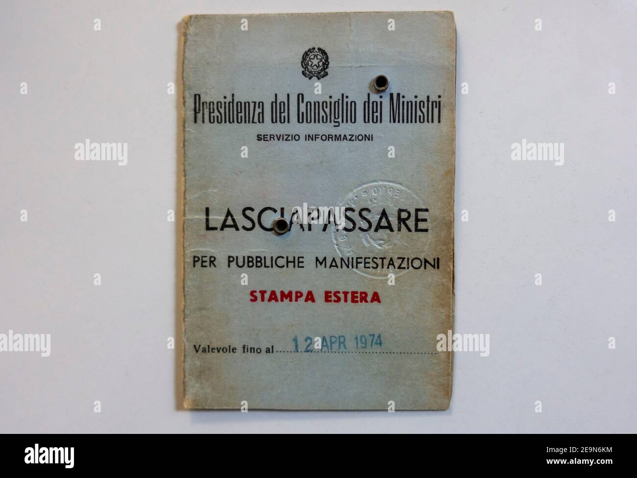 Italian press card from the 1960s Stock Photo - Alamy