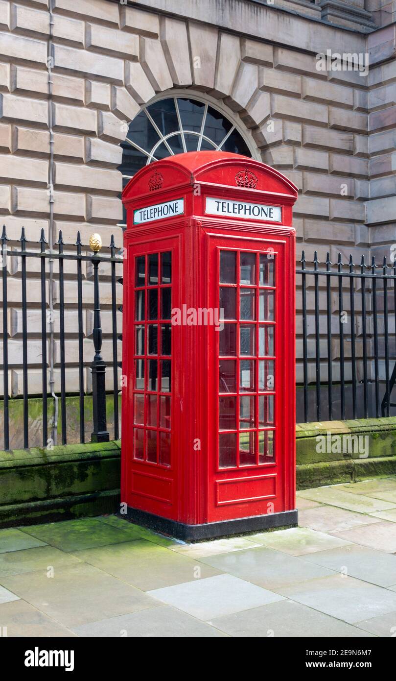 Traditional British phone box next to Town Hall in Liverpool Stock ...