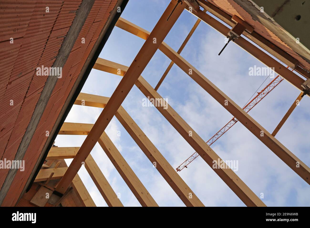 Wood construction and carpentry work on a new residential house Stock ...