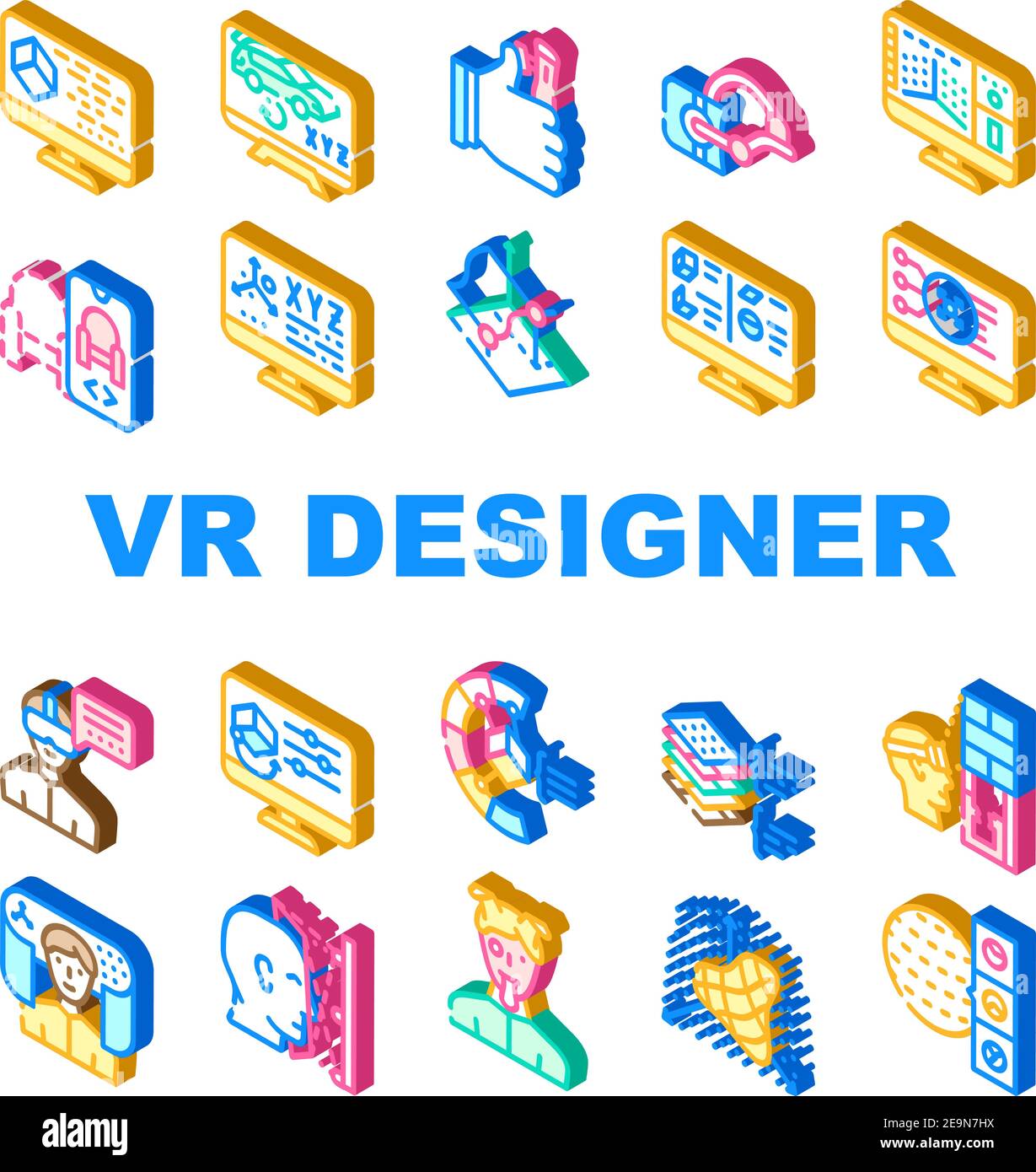 Vr Designer Occupation Collection Icons Set Vector Stock Vector Image ...