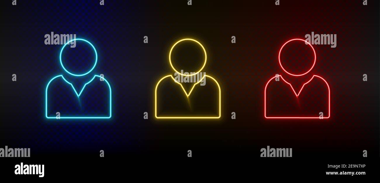 Neon icon set avatar, user. Set of red, blue, yellow neon vector icon ...