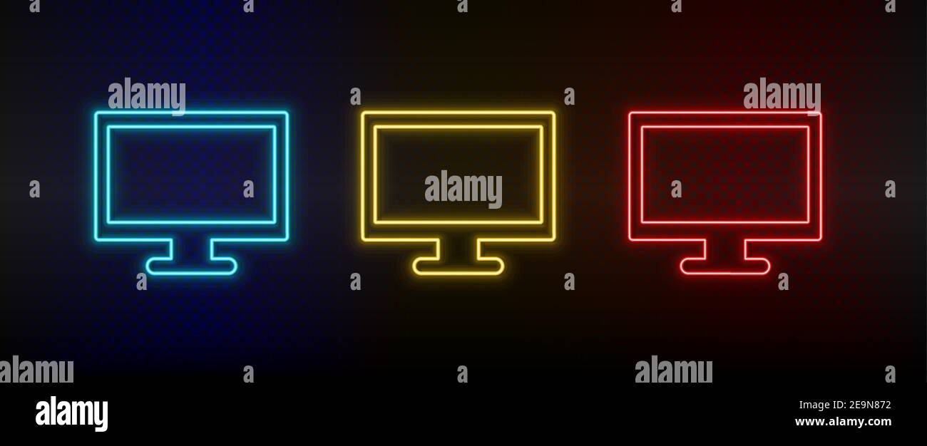 Neon icon set computer. Set of red, blue, yellow neon vector icon Stock ...