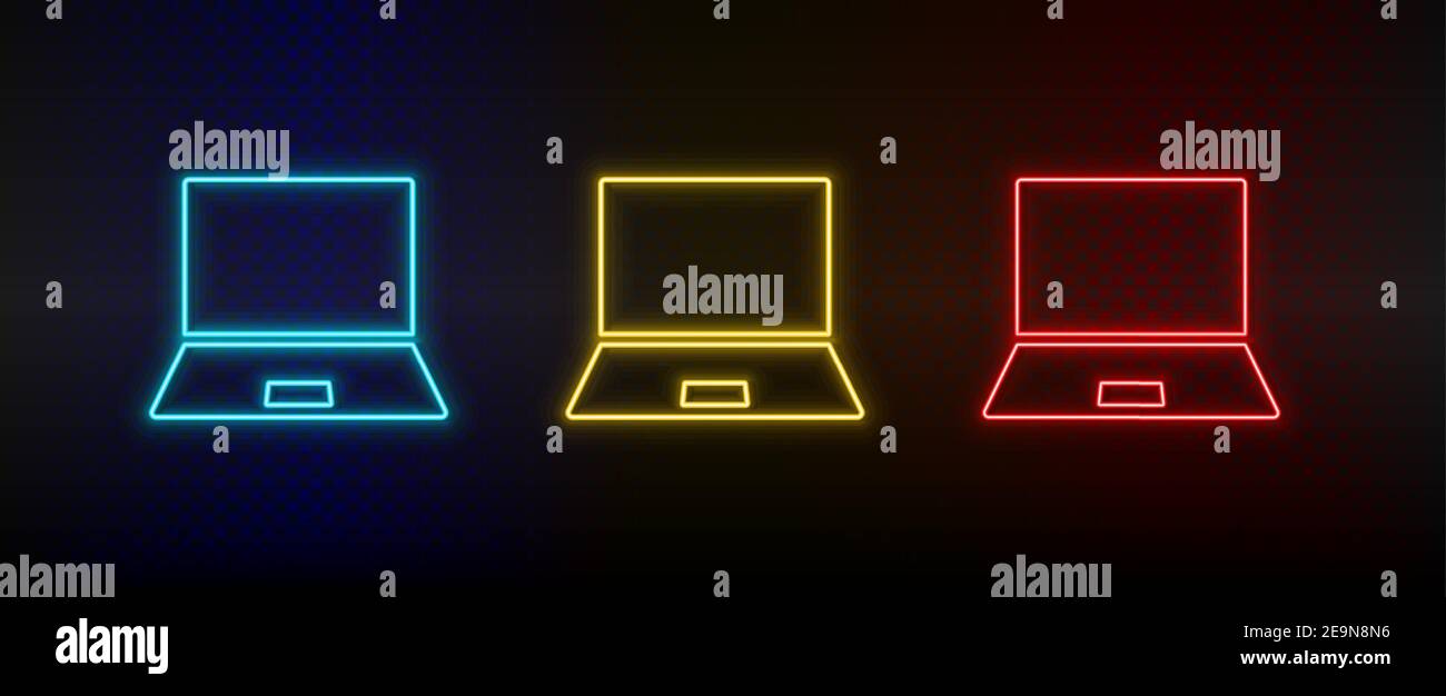 Neon icon set notebook. Set of red, blue, yellow neon vector icon Stock ...