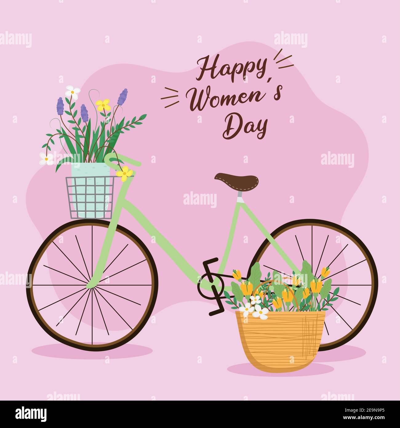 happy womens day lettering card with flowers in bicycle Stock Vector ...