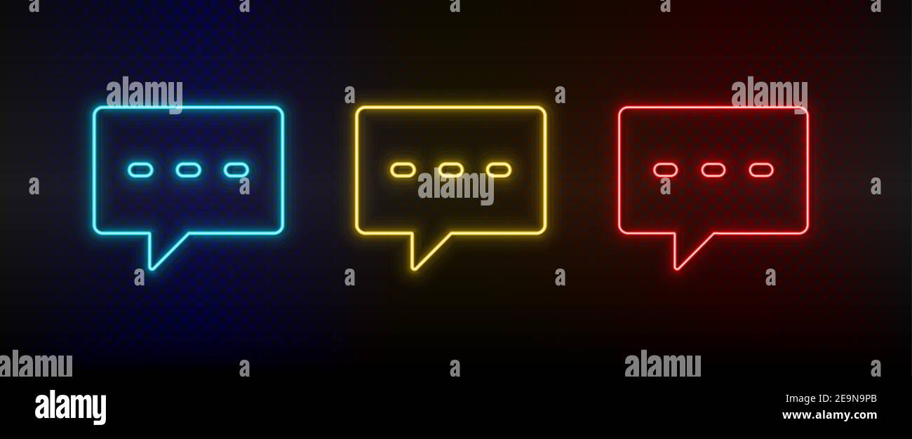 Neon icon set chat, chat bubble. Set of red, blue, yellow neon vector ...
