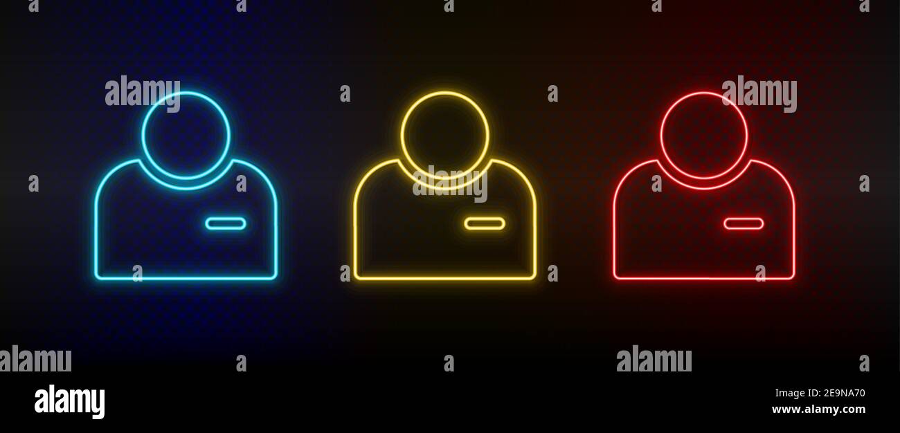 Neon icon set avatar, user. Set of red, blue, yellow neon vector icon ...