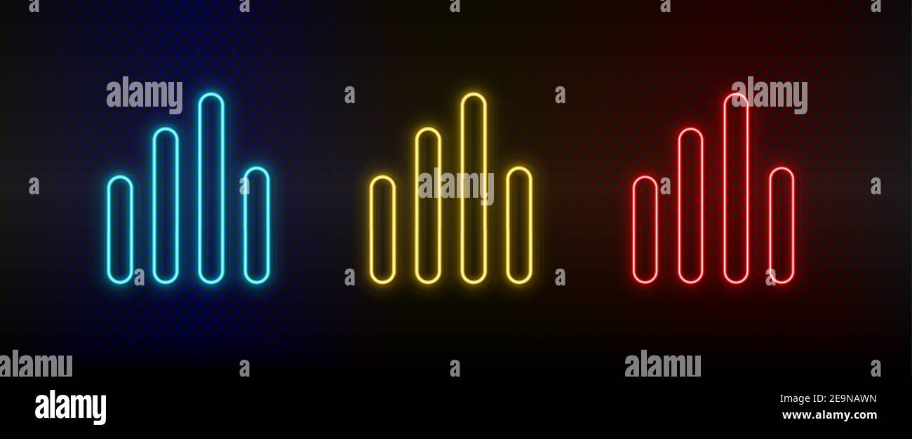 Neon icon set analytics, bar chart. Set of red, blue, yellow neon ...