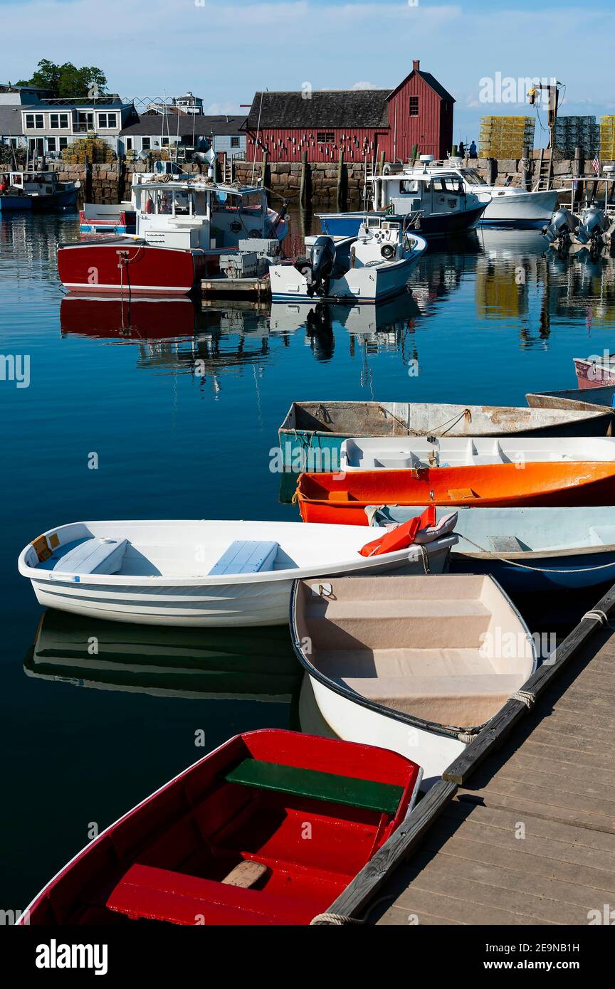 Popular Rockport Harbor inside Bradley Wharf with its famous red ...