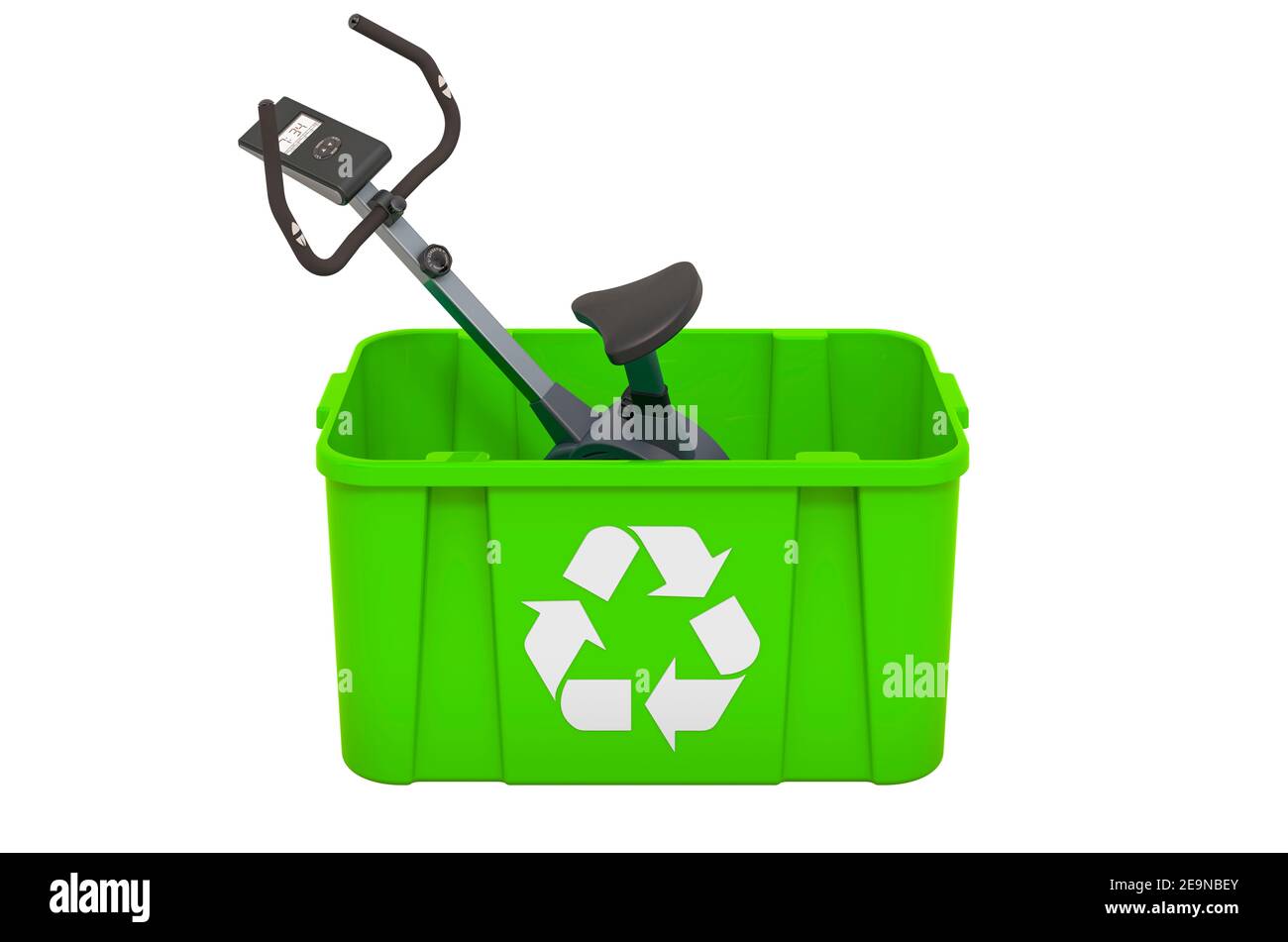 Recycling trashcan with kids bicycle. 3D rendering isolated on white ...