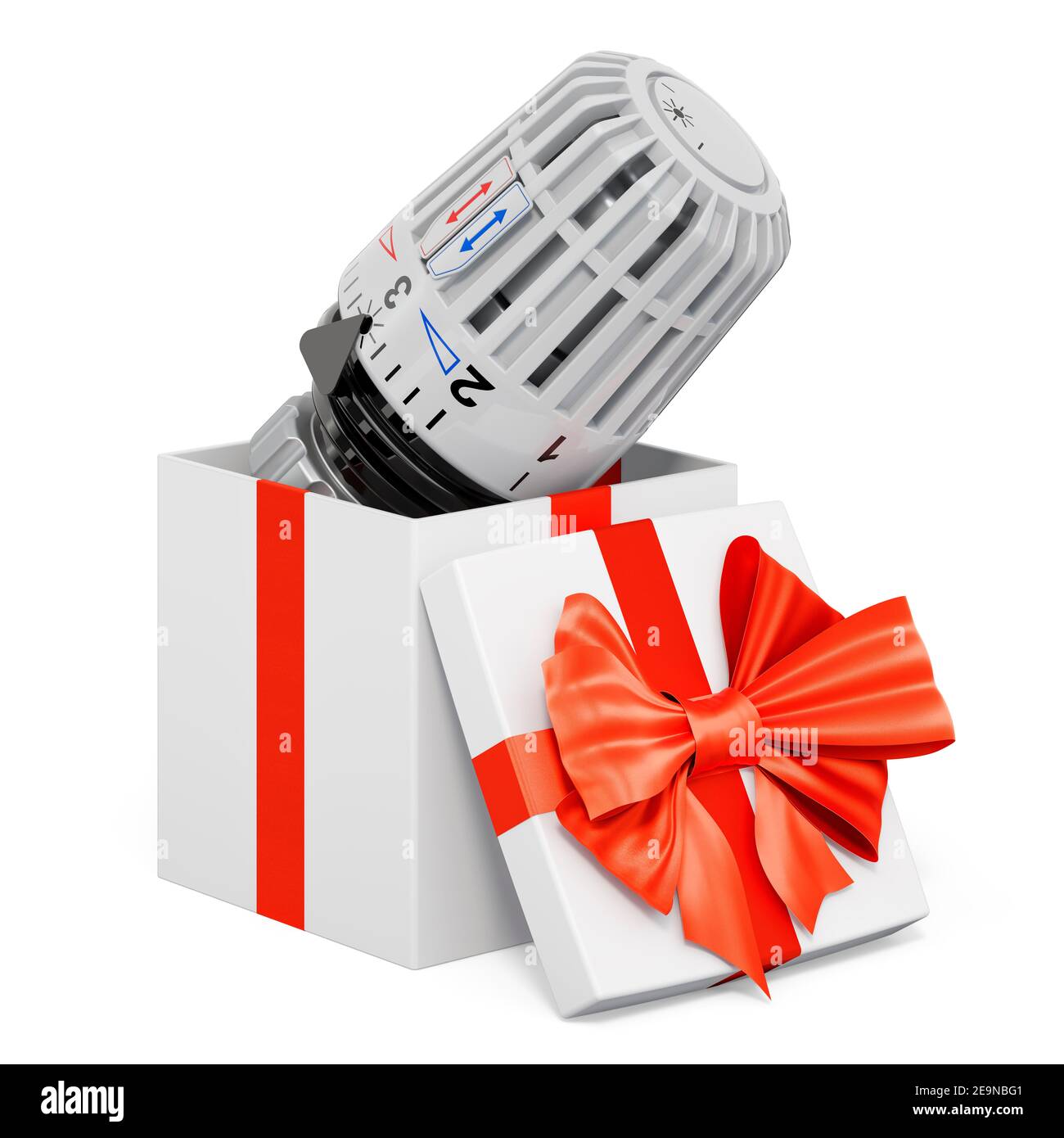 Thermostatic radiator valve inside gift box, present concept. 3D ...