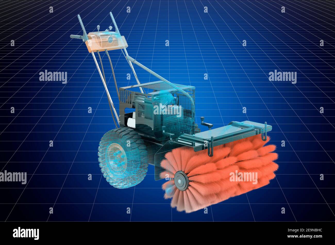 Visualization 3d cad model of sweeper power brush snow blower broom ...