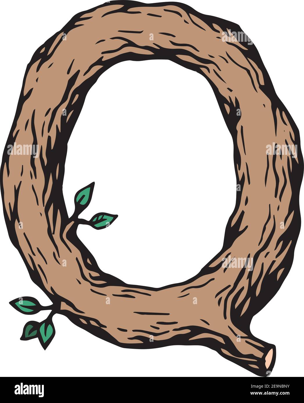 Colored engraving Letter Q made of wood with leaves on the white ...