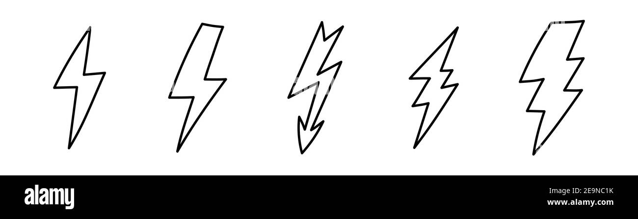thunder line icons set. Drawn by hand. Continuous line. Vector ...