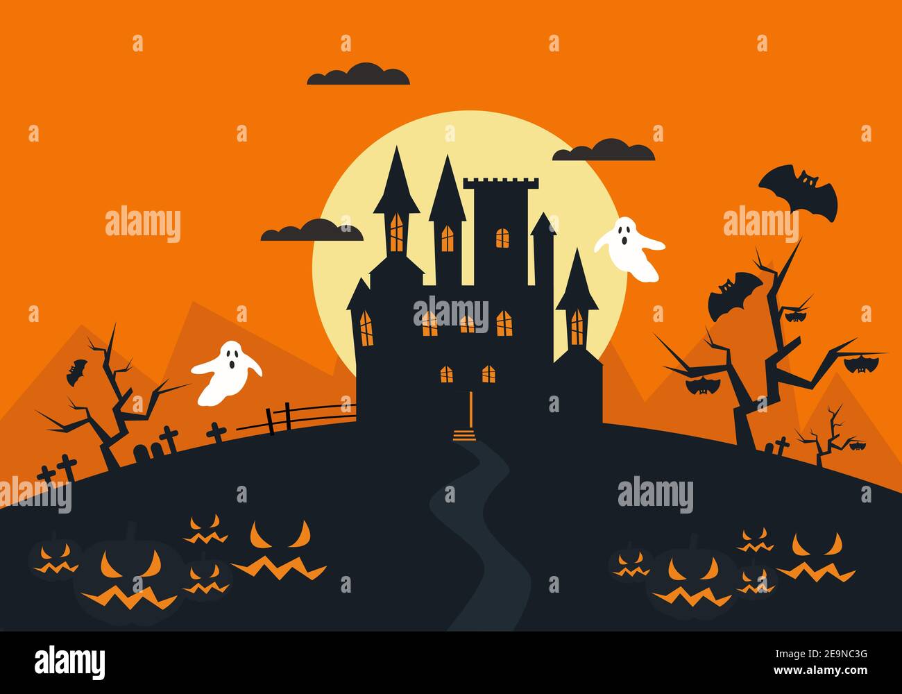 Black white mysterious haunted castle Stock Vector Images - Alamy