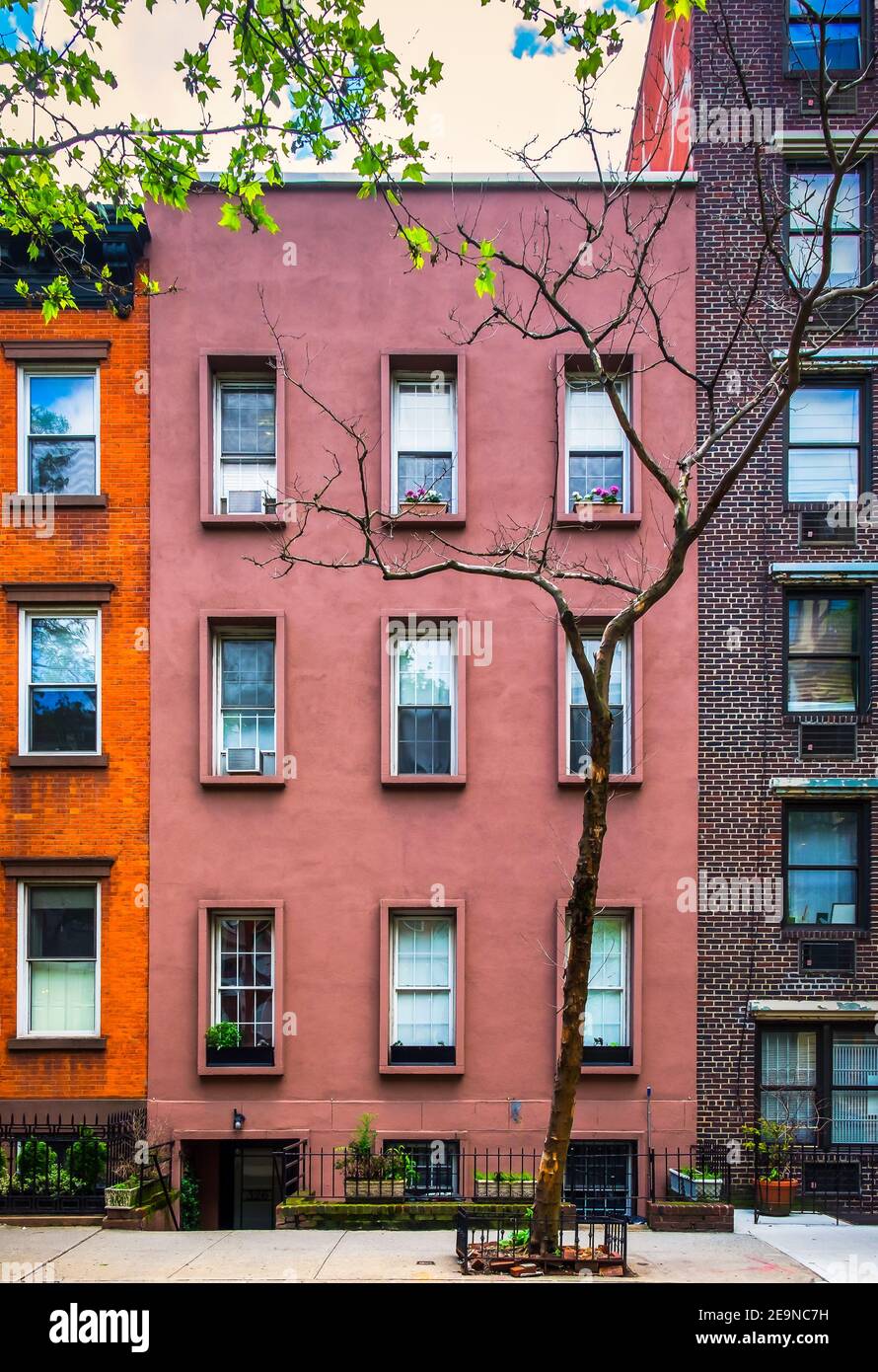 New York City, USA, May 2019, view of some red brick buildings in the ...