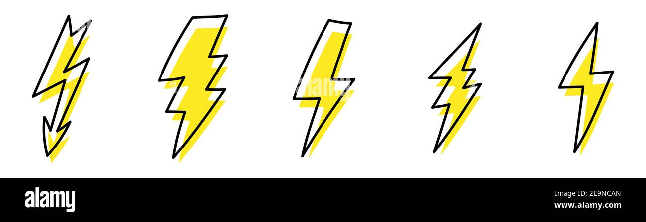 thunder line icons set. Drawn by hand. Continuous line. Vector ...