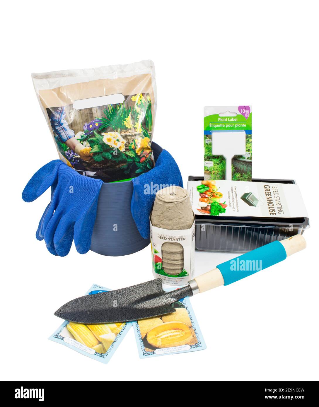 Vertical shot of a group of gardening objects in preparation for ...