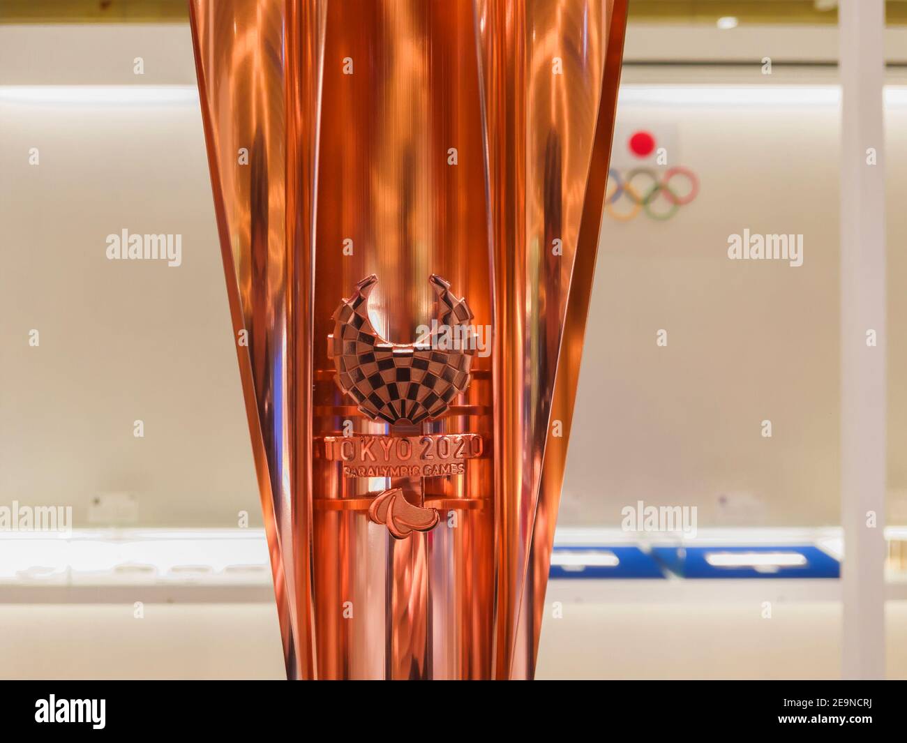 tokyo, japan - january 15 2020: Close up on the torch of the Tokyo 2020 ...
