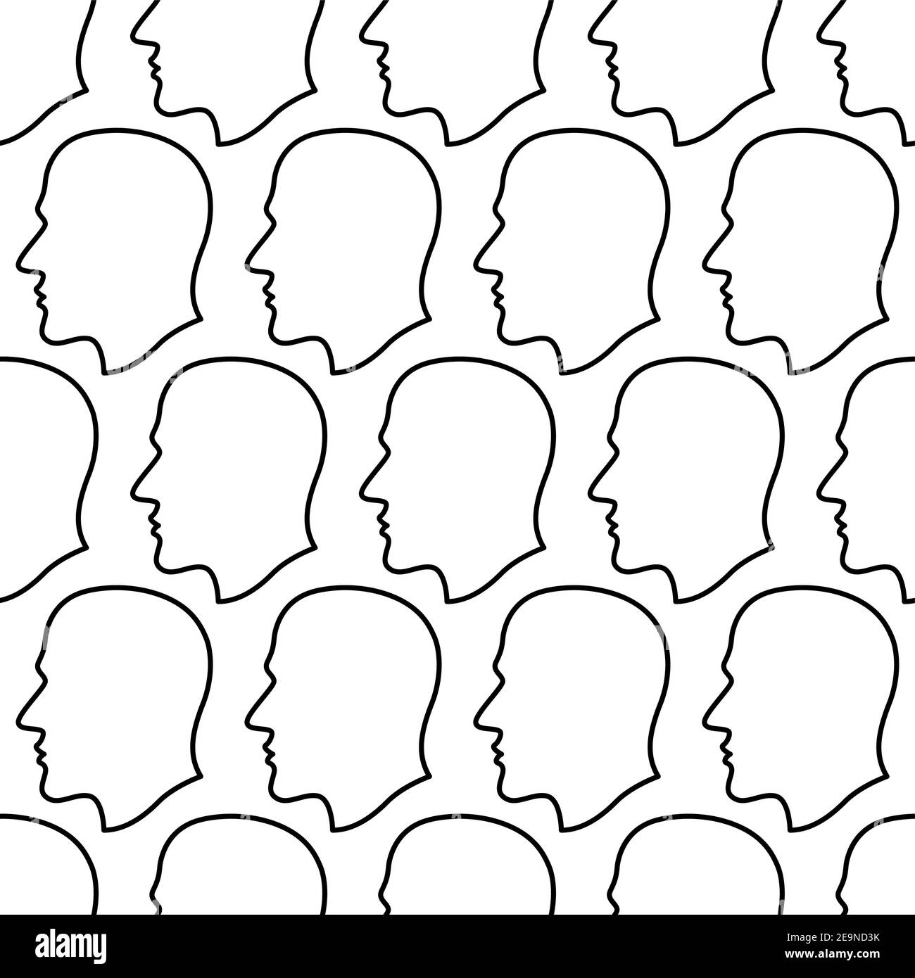 Seamless pattern of the abstract contour human profile heads Stock ...